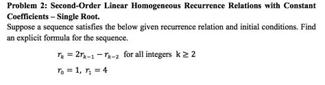 solved second order linear homogeneous recurrence relations