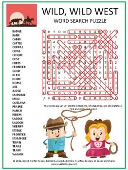 Wild Wild West Word Search Puzzle Activity Worksheet Game No Prep Fun