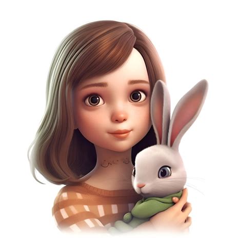 Menina bonita dos desenhos animados coelho em uma renderização em