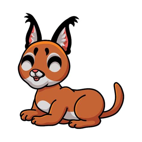 Lindo Caracal Gato Caricatura Sentado Vector Premium