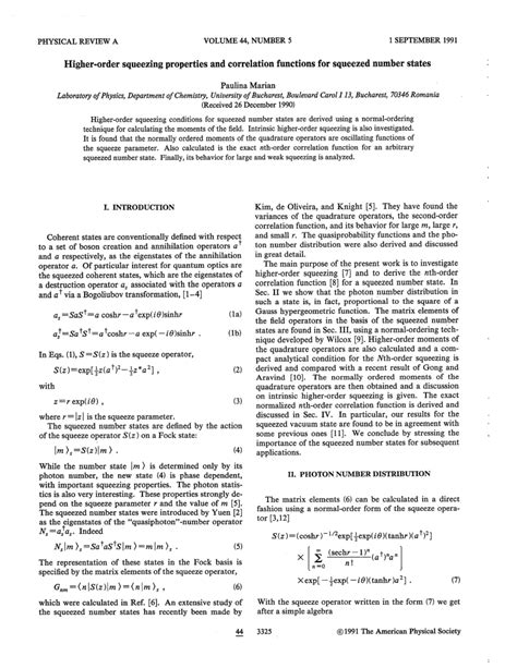 pdf higher order squeezing properties and correlation functions for squeezed number states