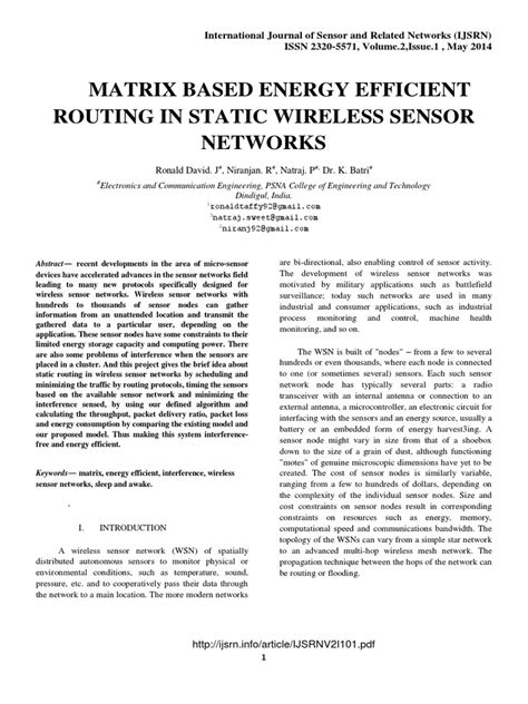 matrix based energy efficient routing in static wireless sensor networks pdf wireless sensor