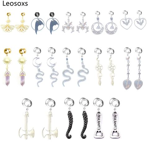 Leosoxs 1 Pair Stainless Steel Snake Dangle Earrings Ear Plugs Tunnels