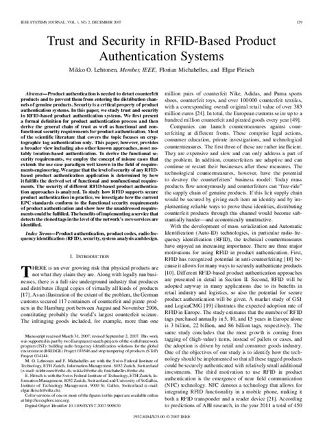 pdf trust and security in rfid based product authentication systems florian michahelles