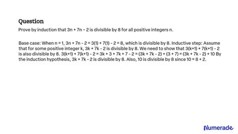 solved prove by induction that 3n 7n 2 is divisible by 8 for all positive integers n