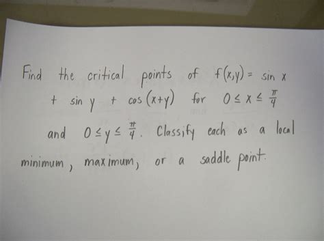 solved find the critical points of f x y sin x sin y