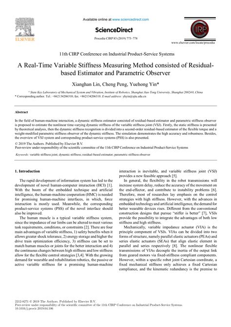 pdf a real time variable stiffness measuring method consisted of residual based estimator and