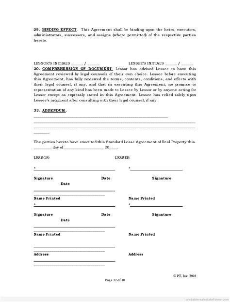 Lease Agreement Printable Form Printable Forms Free Online