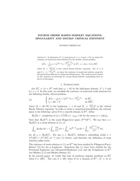 pdf fourth order hardy sobolev equations singularity and doubly critical exponent