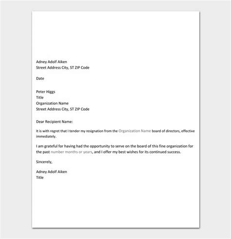 Resignation Letter With Immediate Effect No Notice Template