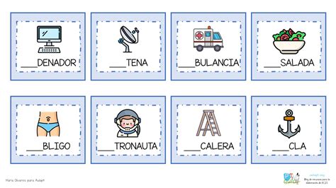 Tarjetitas para plastificar Lectoescritura de sílabas inversas