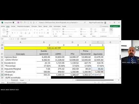 Ejercicio II Cálculo de ISR por Aguinaldo PTU y Prima Vacacional