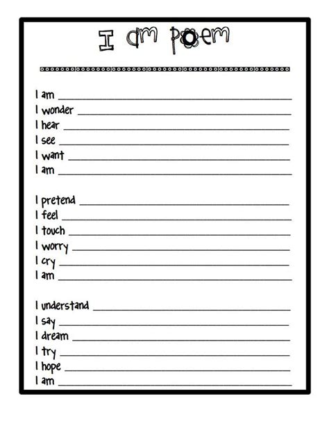 I Am Poem Template Elementary
