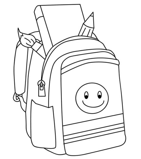 Coloriage Cartable de l école avec crayons et cahiers