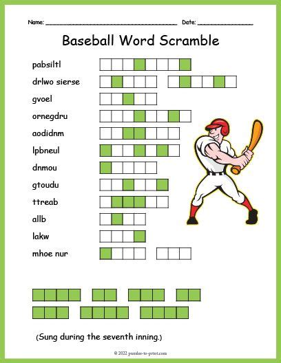 Free Printable Baseball Word Scramble Artofit