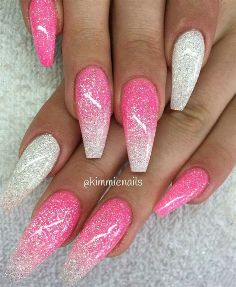 Neon Pink Ombre Nails With Glitter See More Ideas About Ombre Nails