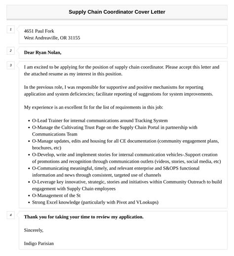 Supply Chain Coordinator Cover Letter Velvet Jobs