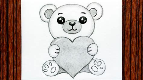 How To Draw A Teddy Bear Holding A Heart Easy Scenery YouTube