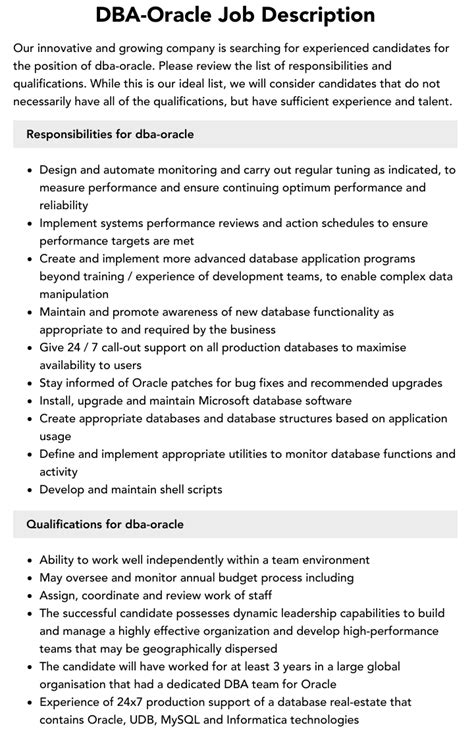 DBA Oracle Job Description Velvet Jobs