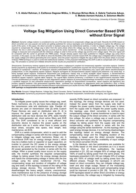 pdf voltage sag mitigation using direct converter based dvr without error signal