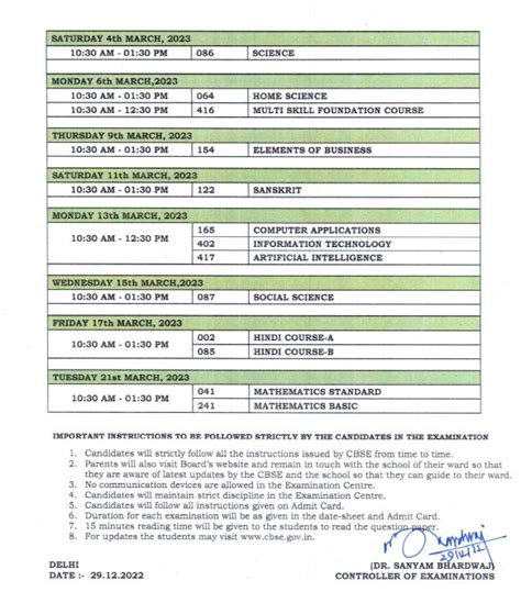 Class 10th Date Sheet 2025 Cbse Board Exam Ronny Marjie