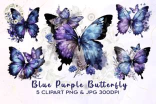 Blue Purple Butterfly Watercolor Clipart Graphic By Nastine Creative