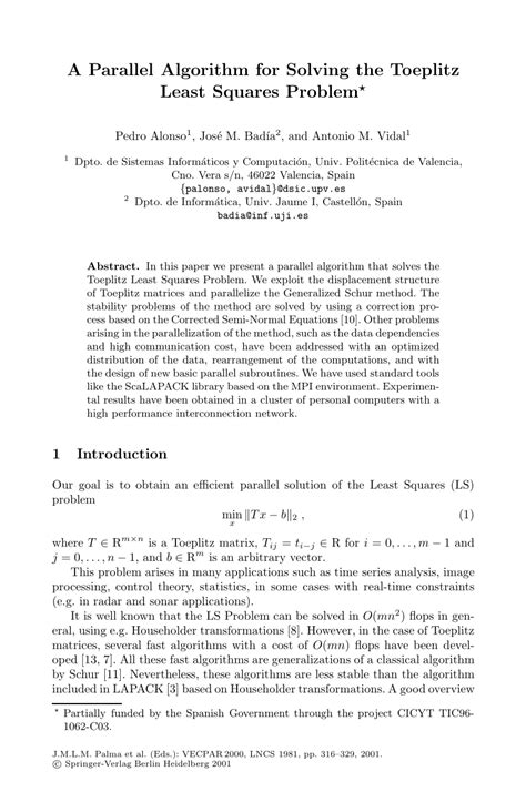 pdf a parallel algorithm for solving the toeplitz least squares problem