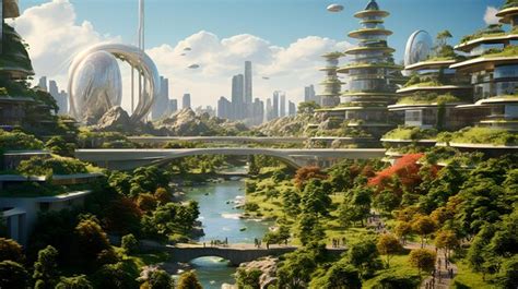 Futurista moderno ciencia ficción ciudad ecológica ilustrador de ia