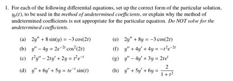 solved 1 for each of the following differential equations