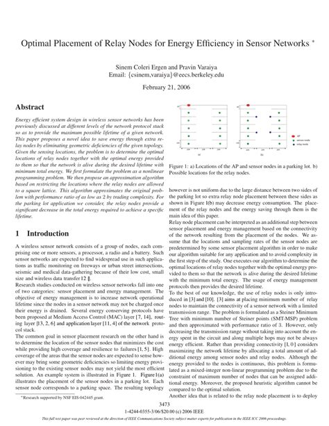 pdf optimal placement of relay nodes for energy efficiency in sensor networks