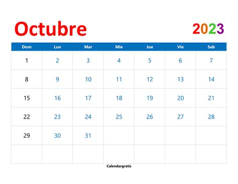 Calendario Octubre 2023 Para Imprimir Calendar Gratis