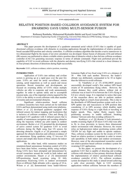 pdf relative position based collision avoidance system for swarming uavs using multi sensor fusion