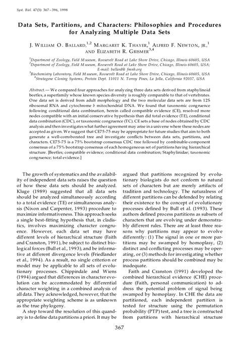 pdf data sets partitions and characters philosophies and procedures for analyzing multiple