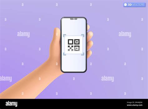 3d Hand Holding Mobile Phone Scanning QR Code Icon Symbol Shopping