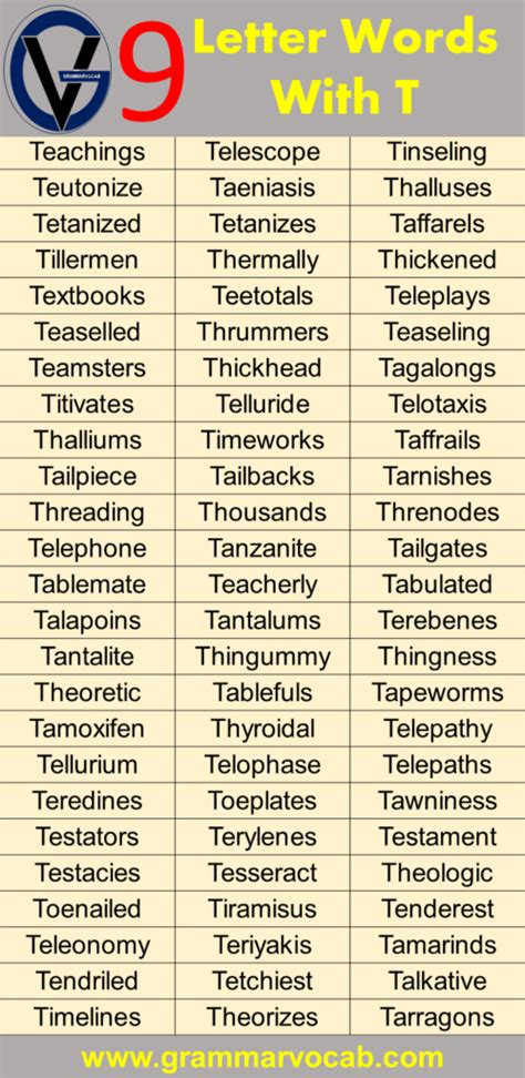Nine Letter Words Starting With T GrammarVocab