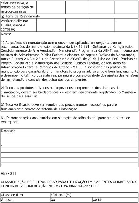 Modelo para Plano de Manutenção Operação e Controle PMOC