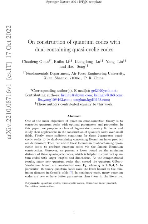 pdf on construction of quantum codes with dual containing quasi cyclic codes