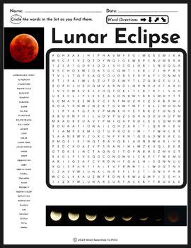 Lunar Eclipse Word Search Puzzle By Word Searches To Print TPT