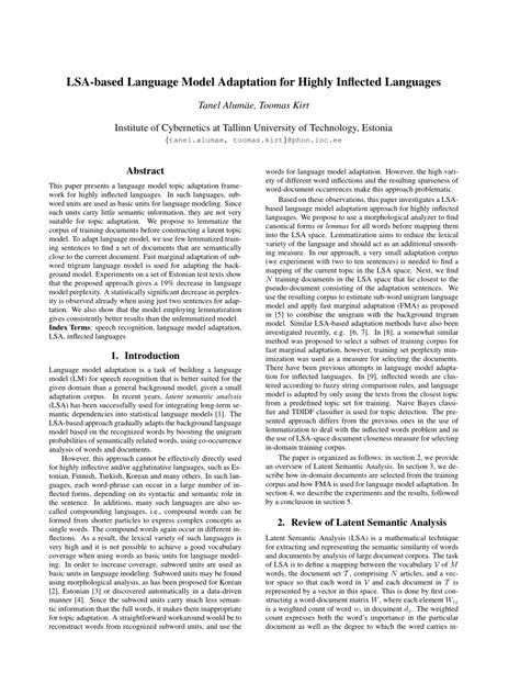 pdf lsa based language model adaptation for highly inflected languages