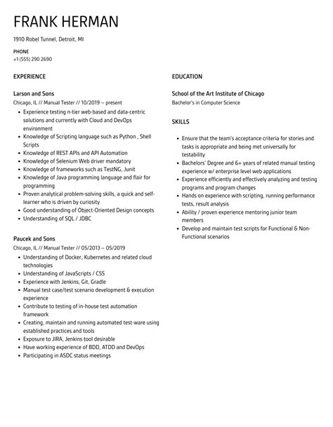 Manual Tester Resume Samples Velvet Jobs