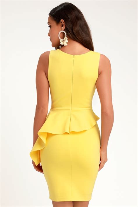 Here And Vow Yellow Sleeveless Ruffled Bodycon Dress Cute Yellow