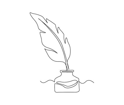 Dibujo continuo de una línea de quill pen y tinta feather pen single