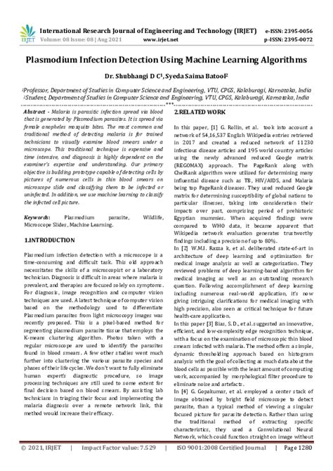 pdf irjet plasmodium infection detection using machine learning algorithms irjet journal