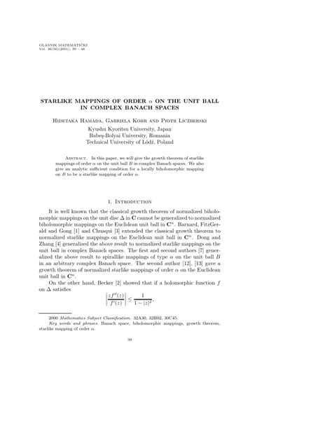 pdf starlike mappings of order α on the unit ball in complex banach spaces