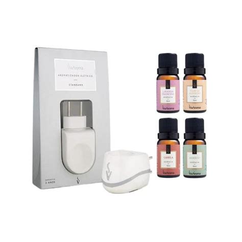 Kit Aromatizador Difusor Elétrico De Ambiente 4 Essências Via Aroma