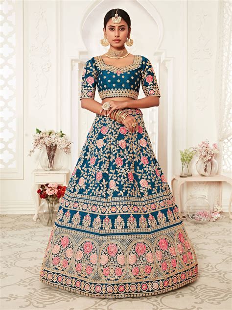 Blue Lehenga Choli For Women Ready To Wear Custom Size Floral Etsy