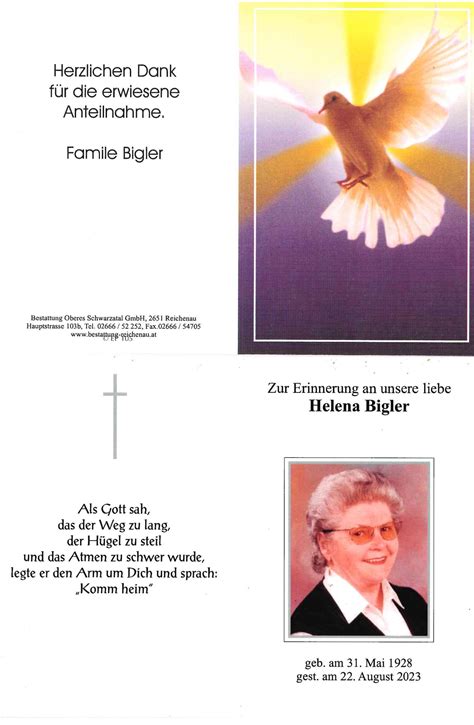 Bigler Helena Bestattung Oberes Schwarzatal