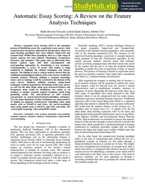 automatic essay scoring a review on the feature analysis techniques pdf