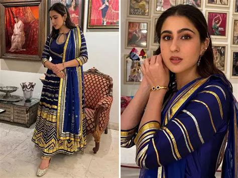 Sara Ali Khan Looks Elegant In A Royal Blue Anarkali Suit Filmfare