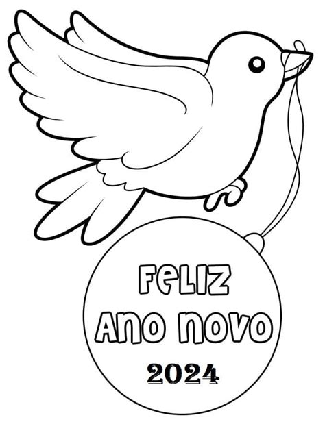 Desenhos de Feliz Ano Novo 2024 Imprimível para Colorir e Imprimir